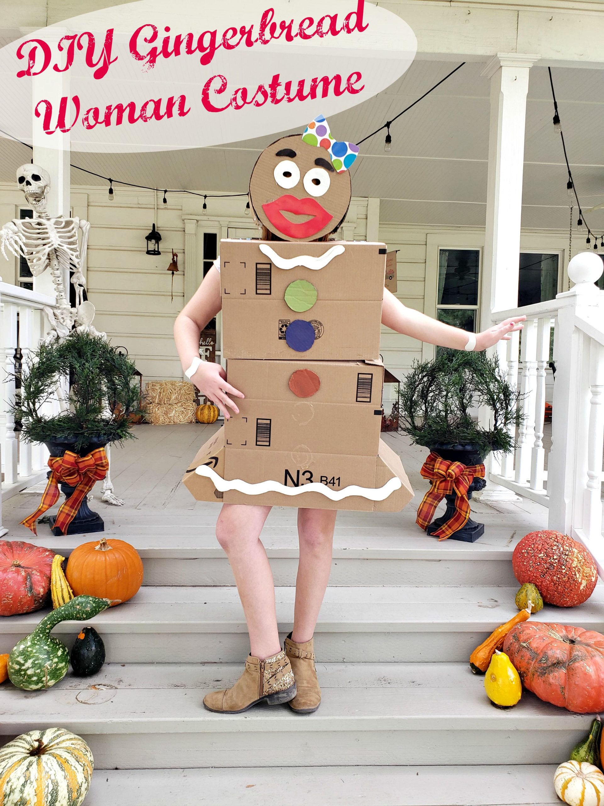 DIY Gingerbread Woman Costume from Boxes - Clever Housewife