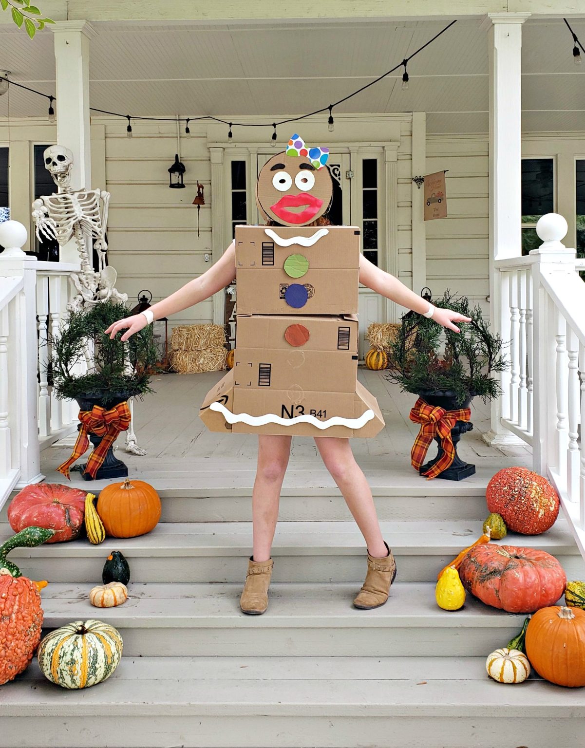 DIY Gingerbread Woman Costume from Boxes - Clever Housewife